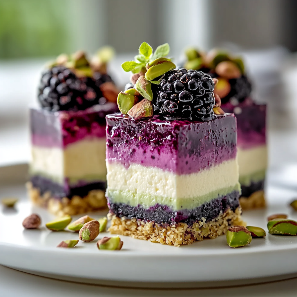 Pistachio & Blackberry Cheesecake Towers