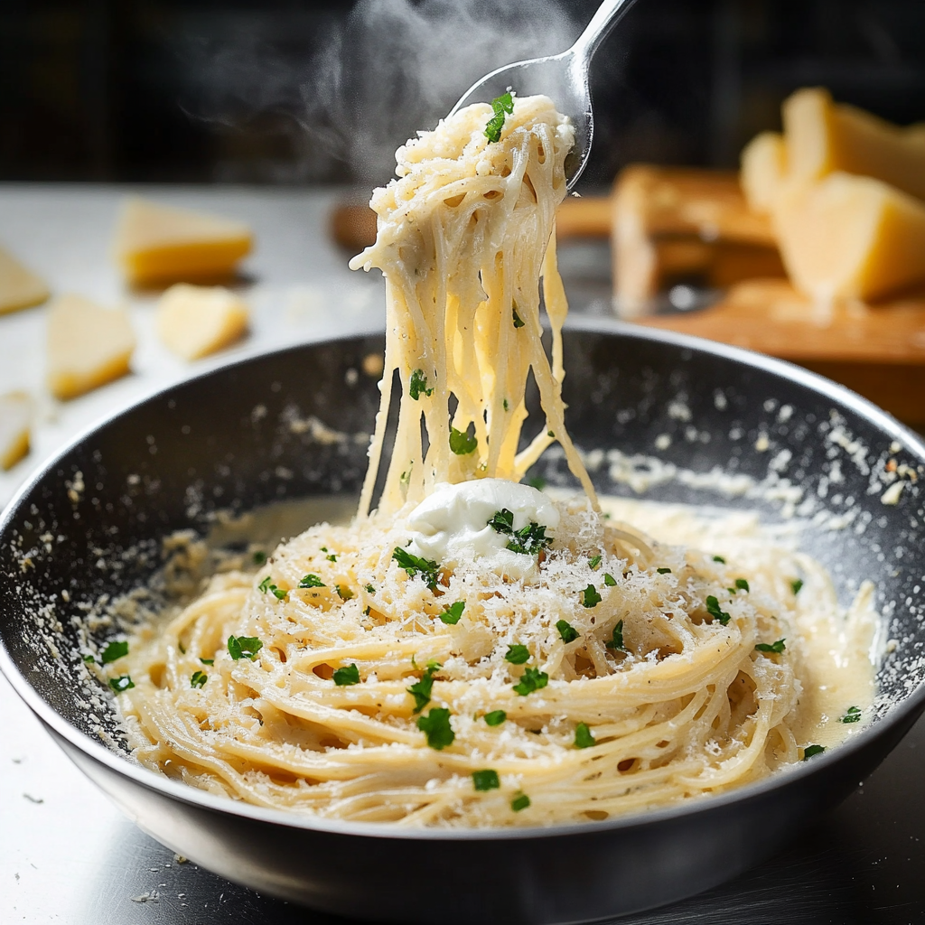 Cheesy Garlic Parmesan Spaghetti and Cream Cheese
