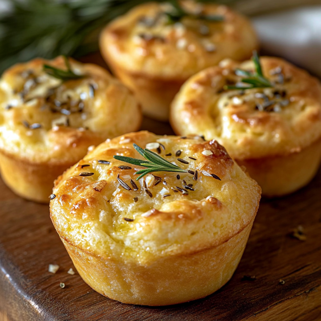 Golden Crust Garlic Rosemary Focaccia Muffins