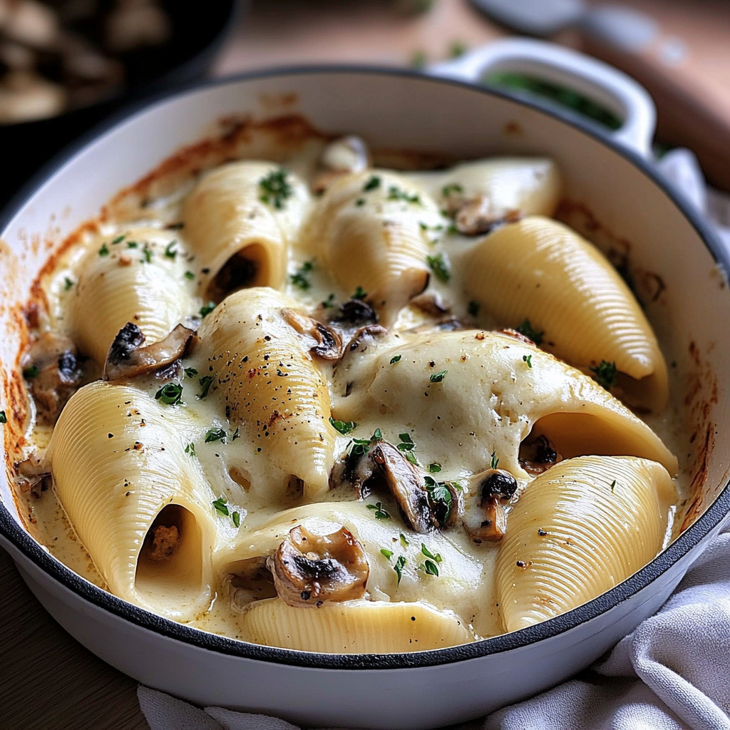 Creamy Garlic Mushroom Stuffed Shells